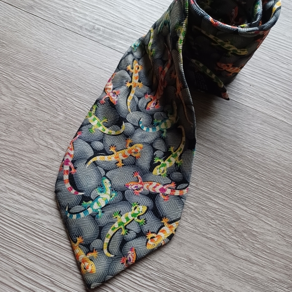 Puritan | Accessories | Puritan Mens Silk Tie Hand Made Colorful Gecko ...